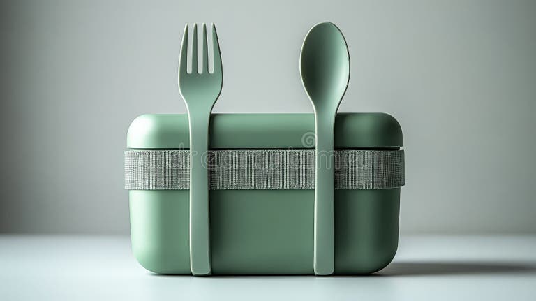 Green Container with a Fork and Spoon Inside Stock Photo - Image of ...
