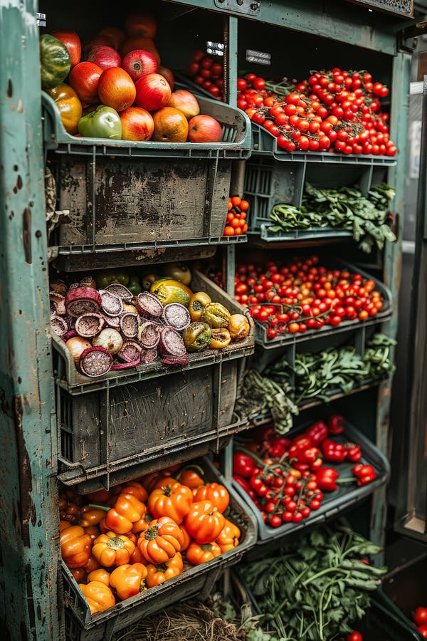 Green Container Processing Diverse Pile Organic Waste Stock Photos ...