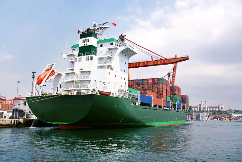 Green container ship stock image. Image of import, commerce - 10837571