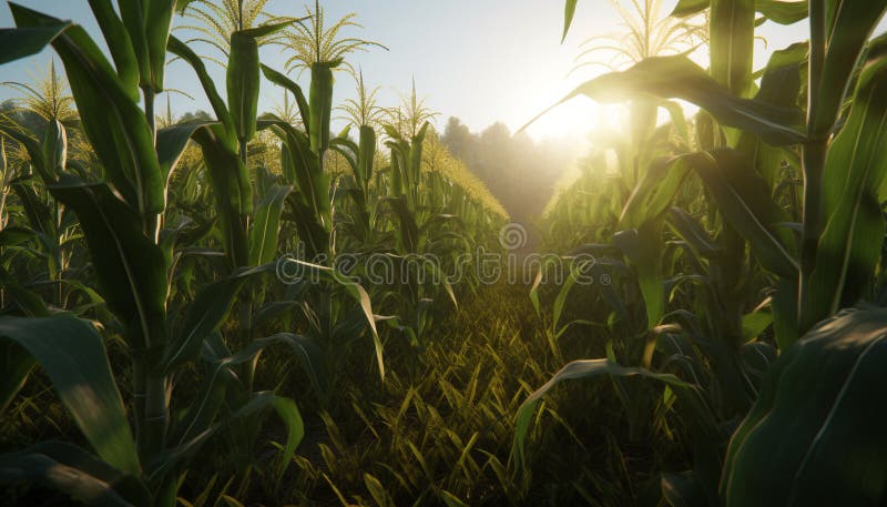 Green Corn Fields Under the Summer Sun Generated by AI Stock Photo ...