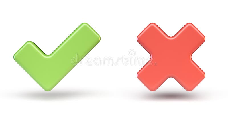 Green Correct and Red Incorrect Sign 3D Stock Illustration ...