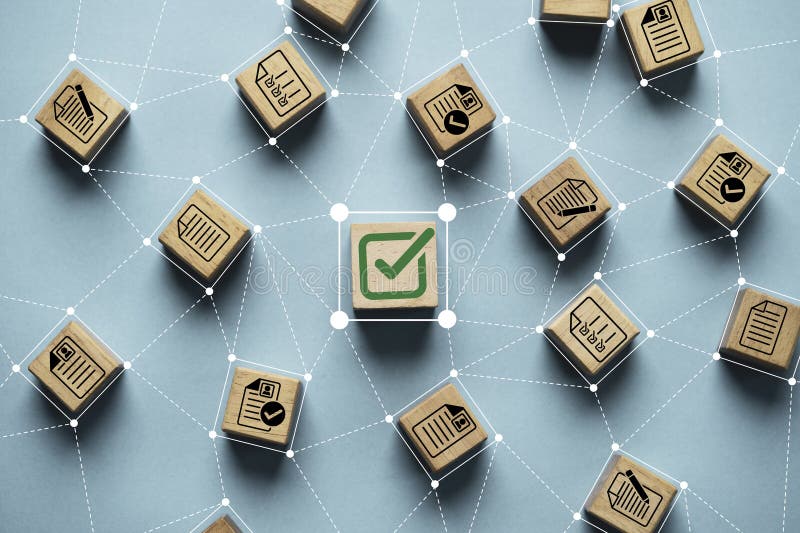 Green Correct Sign Mark Linkage Connection with Document Icon for ...