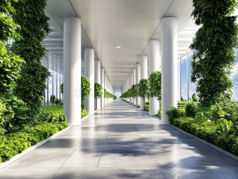 Green Corridor Modern Architecture, Greenery, Perspective Stock ...