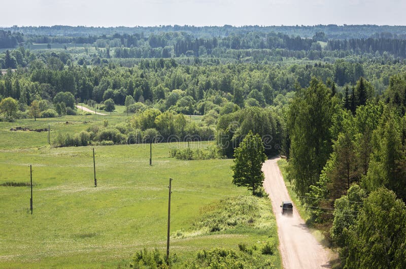 Green Countryside with Road, Meadows Stock Image - Image of forests ...