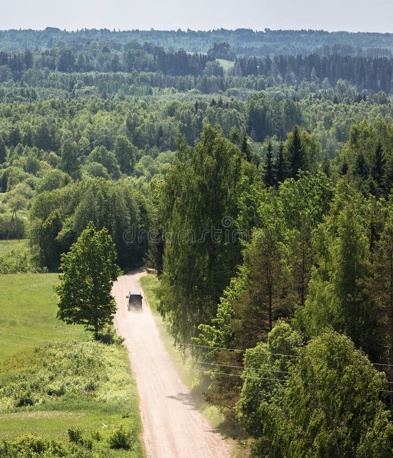 Green Countryside with Road, Meadows Stock Image - Image of forests ...
