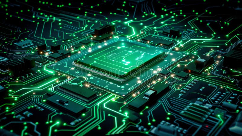 Green CPU Processor Chip: AI, Circuit Board, Data, Futuristic ...