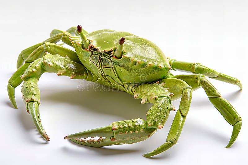A Green Crab with Long Claws on Top of it, Isolated on White Stock ...