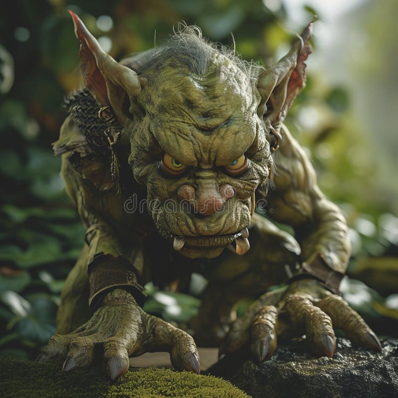 A Green Creature with Large Ears and Sharp Teeth Stock Illustration ...