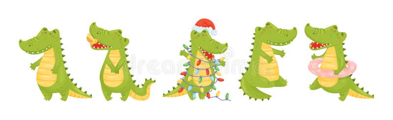Green Crocodile or Gator Character As African Animal Vector Set Stock ...