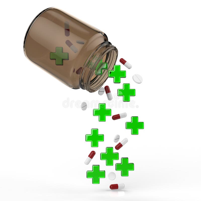 Green Cross and Pills Falling Stock Illustration - Illustration of ...