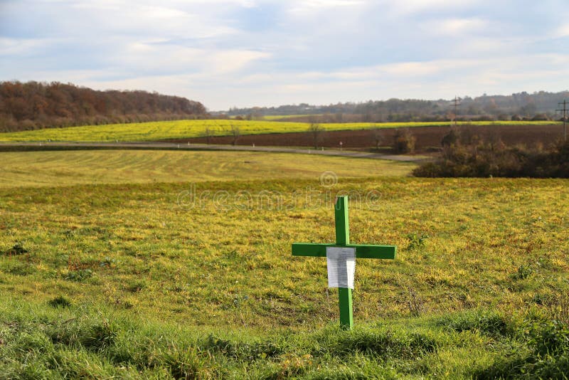 Green Crosses in German Fields a Form of Silent Protest. Stock Photo ...