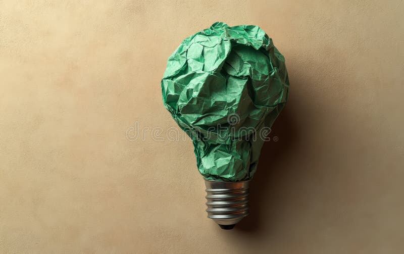 Green Crumpled Paper Light Bulb. Stock Photo - Image of clean, symbolic ...