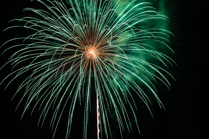 Green Crysanthemum Firework Exploding Stock Photo - Image of bang ...