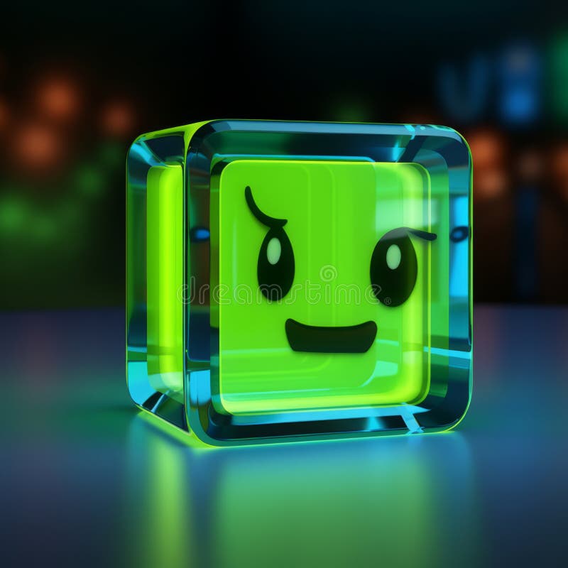 A Green Cube with an Angry Face on it Stock Illustration - Illustration ...