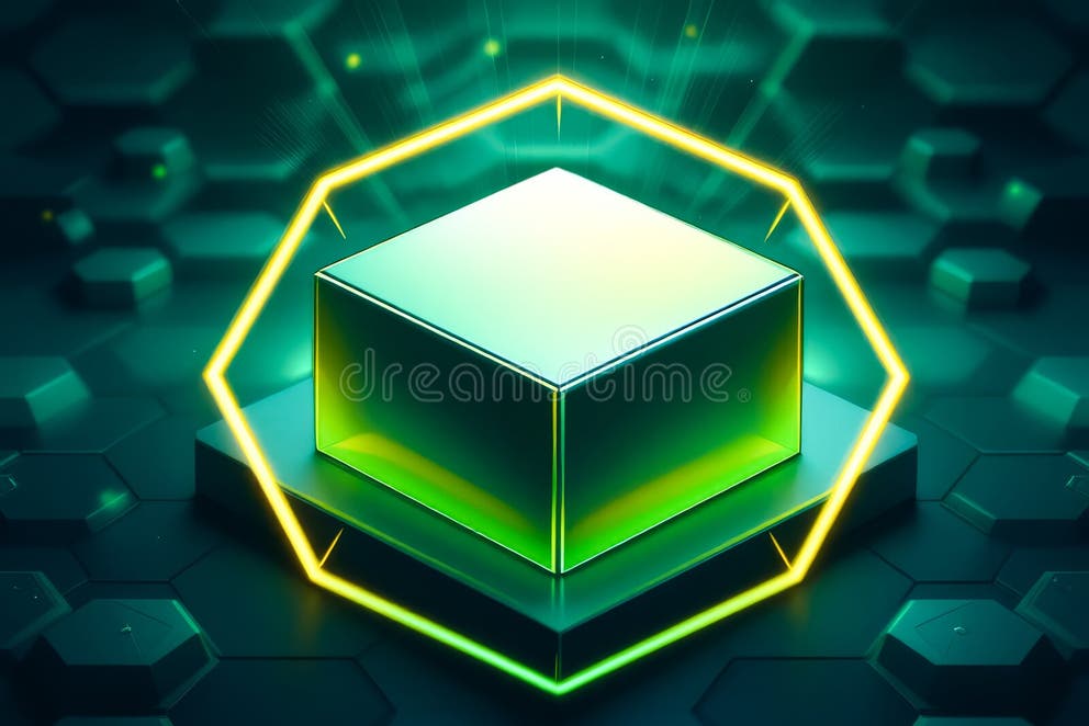 Green Cube is Surrounded by a Yellow Border Stock Image - Image of data ...
