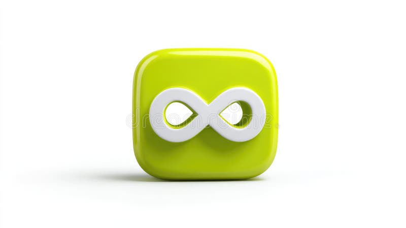 3D Render of Infinity Symbol on Green Square Button Stock Illustration ...