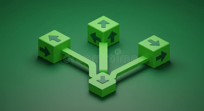 Green Cubes with Arrows Showing Pathway and Connection Stock Photo ...