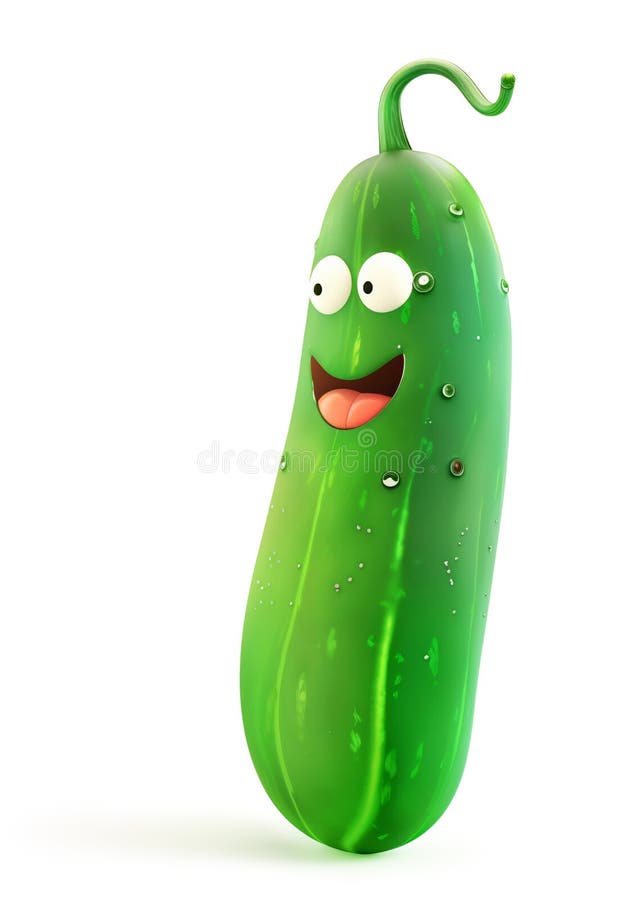 Green Cucumber Character with a Playful Expression Stock Illustration ...