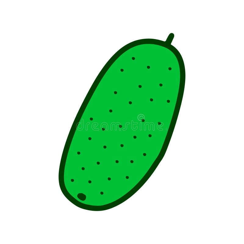 Green Cucumber Hand Drawn Vector Icon in Cartoon Comic Style Stock ...
