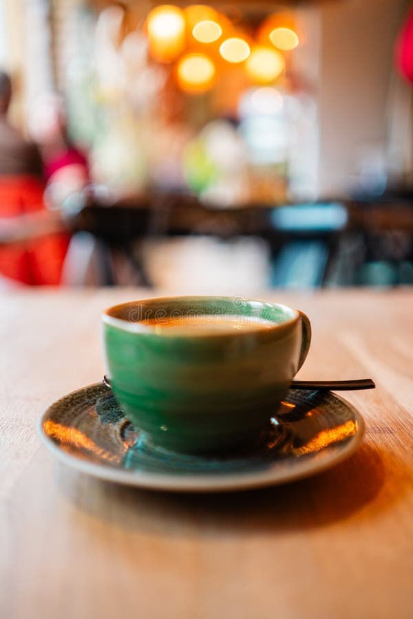 Beautiful Green Cup of Hot Black Coffee Close Up Stock Image - Image of ...