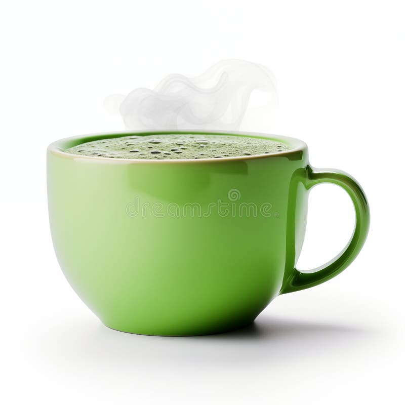 Green Cup of Steaming Matcha Tea on White Background Stock Illustration ...