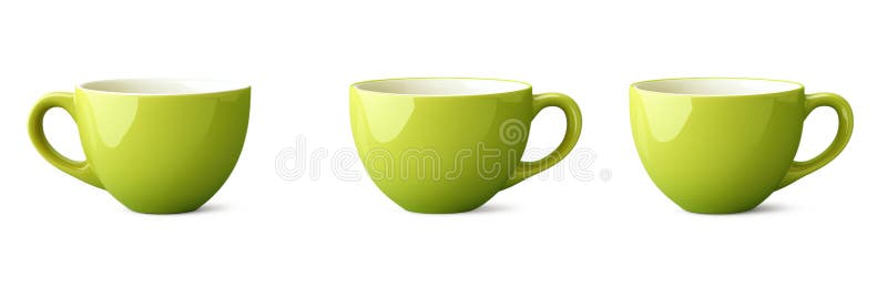 Green Cups Collection, Three Glossy Green Ceramic Cups with Different ...