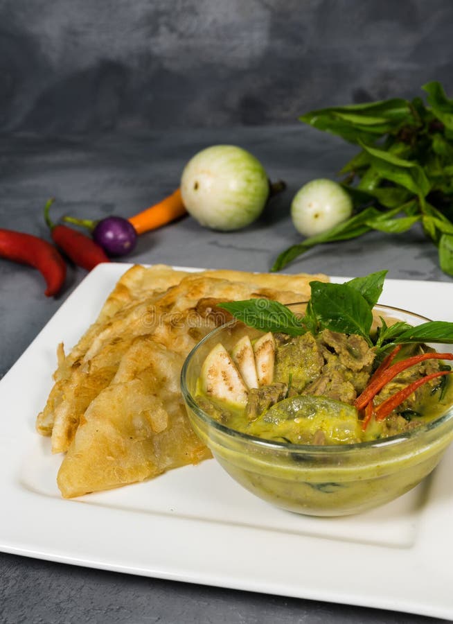 Green curry beef with roti stock photo. Image of beef - 92826712