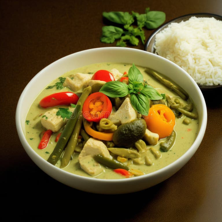 Green Curry and Rice. Kaffir Lime Leaves. Generative AI. Stock ...