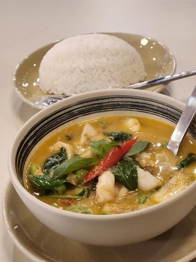Green Curry and Rice Thai Cuisine Bangkok Stock Image - Image of meat ...