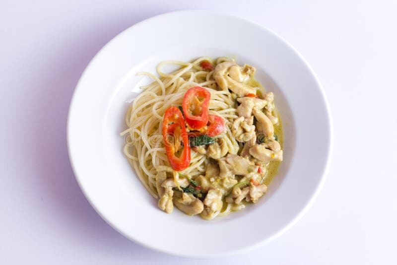 The green curry spaghetti stock photo. Image of rice - 27580584