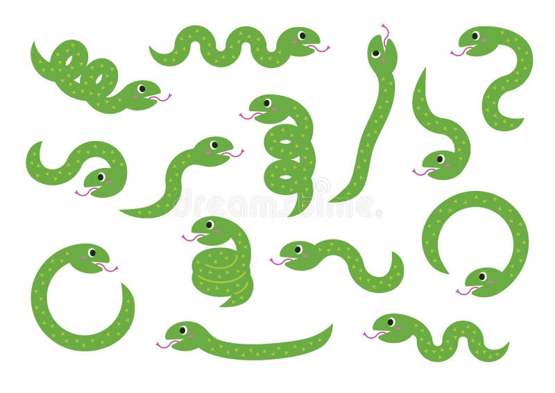 Set of Snake Characters Isolated on Black Stock Illustration ...