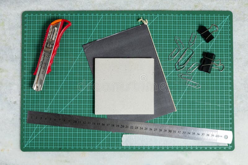 Green Cutting Table with Craft Accessories Stock Image - Image of ...