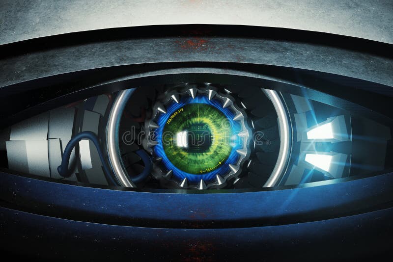 Green cyber eye front stock illustration. Illustration of artificial ...