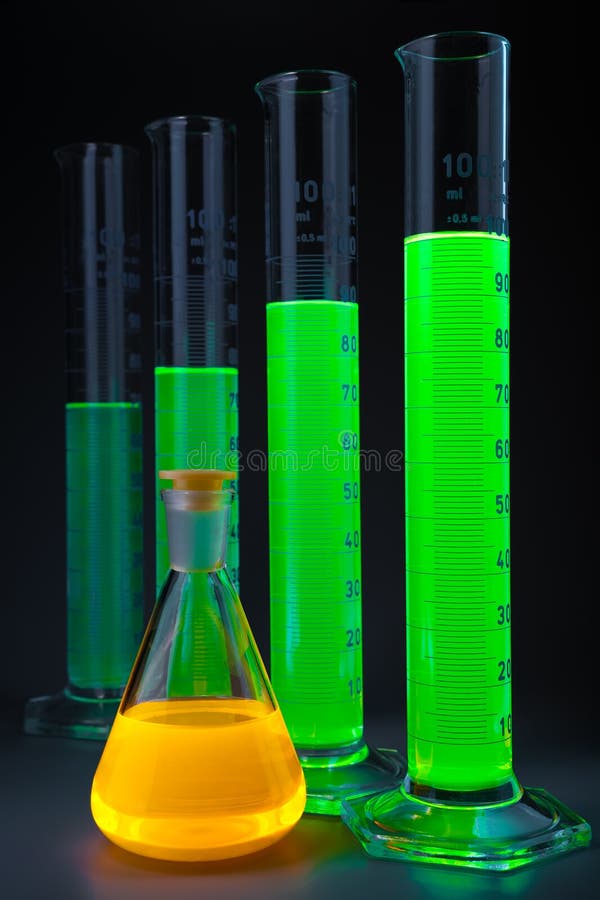 Graduated Cylinders of Different Colored Chemicals Stock Photo - Image ...