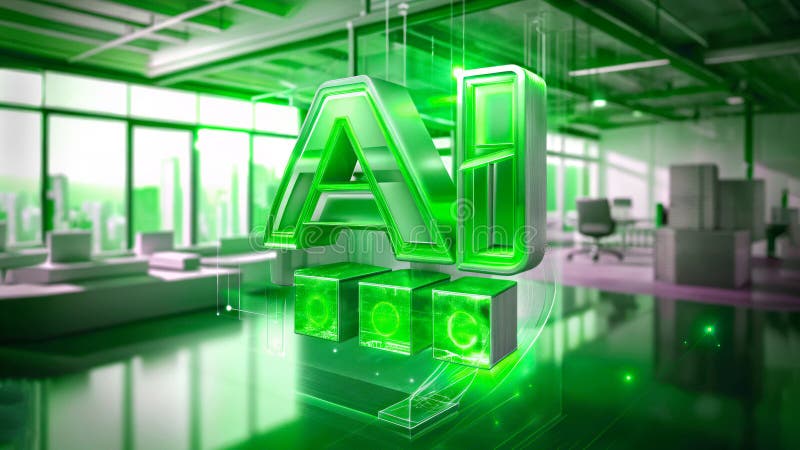 Green 3D AI Logo Symbolizing Artificial Intelligence Glows Brightly in ...