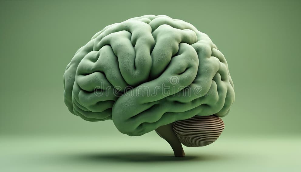 Green 3D Brain Rendering, Showcasing Detailed Neural Structures ...