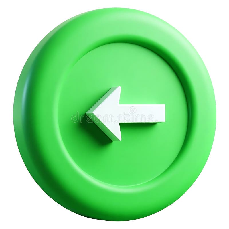 Green 3D Button with White Left Arrow on White Background Stock ...