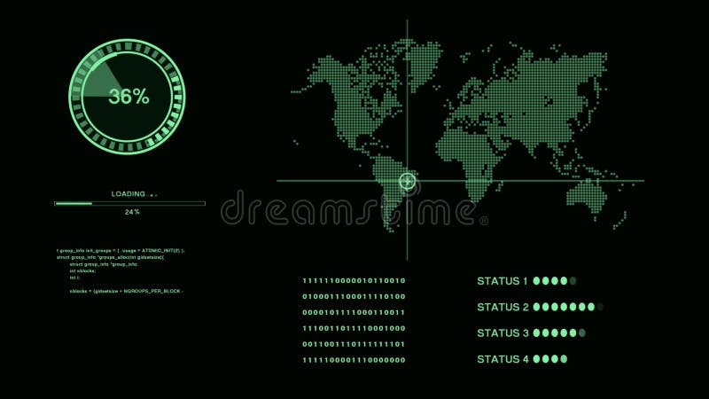 Green 2d Digital Hud Status Bar and Random Binary Code Stock Footage ...