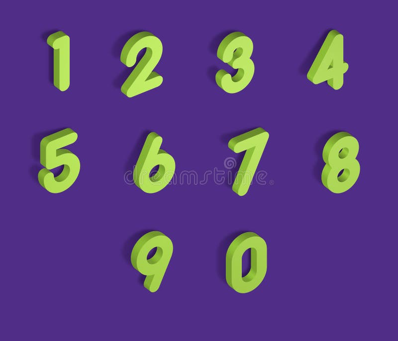 Green 3d Numbers on Violet Background, 3d Rendering Stock Illustration ...