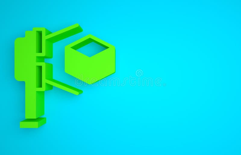 Green 3D Scanner with Cube Projection Icon Isolated on Blue Background ...