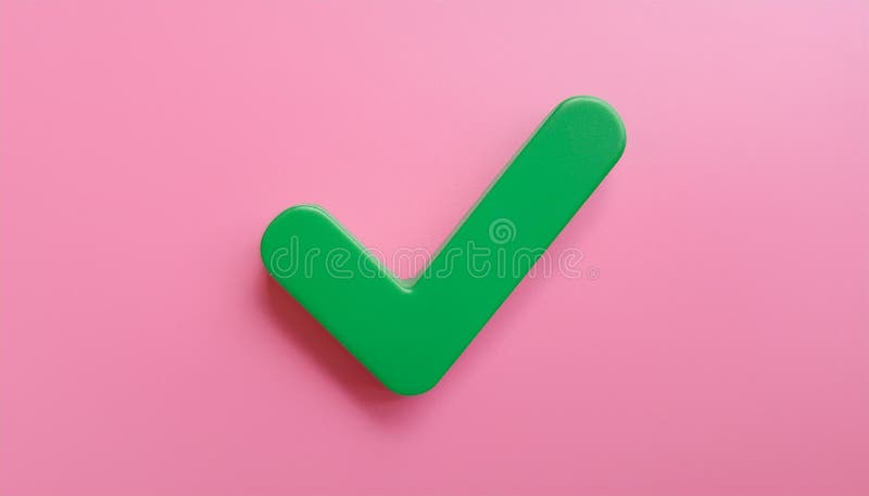 Green 3D Tick Icon, Done Symbol, Check Mark on Pink Background Stock ...