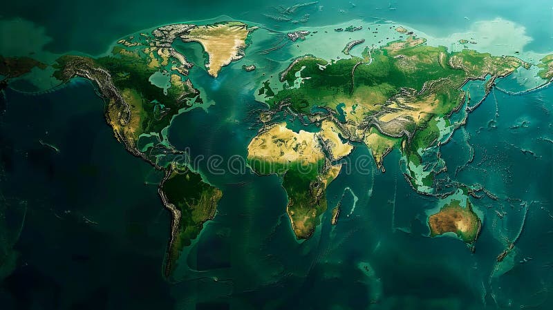A Green and Dark World Map with a Lot of Water Stock Photo - Image of ...