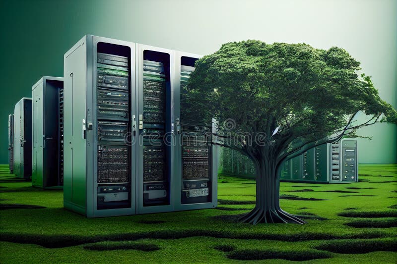 Green Data Center Integrated into the Forest. Generative AI, Generative ...