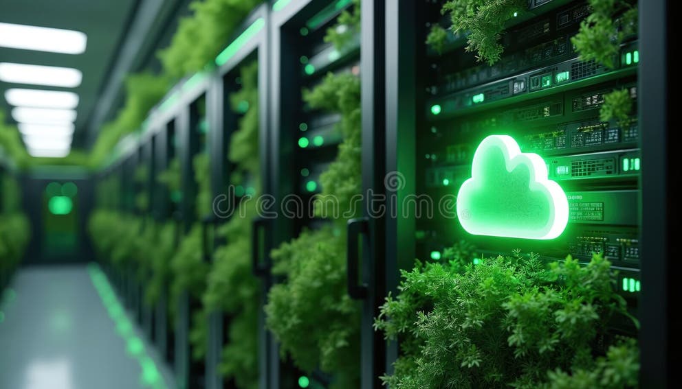 Green Data Center Servers with Cloud Computing Concept. Eco Friendly ...