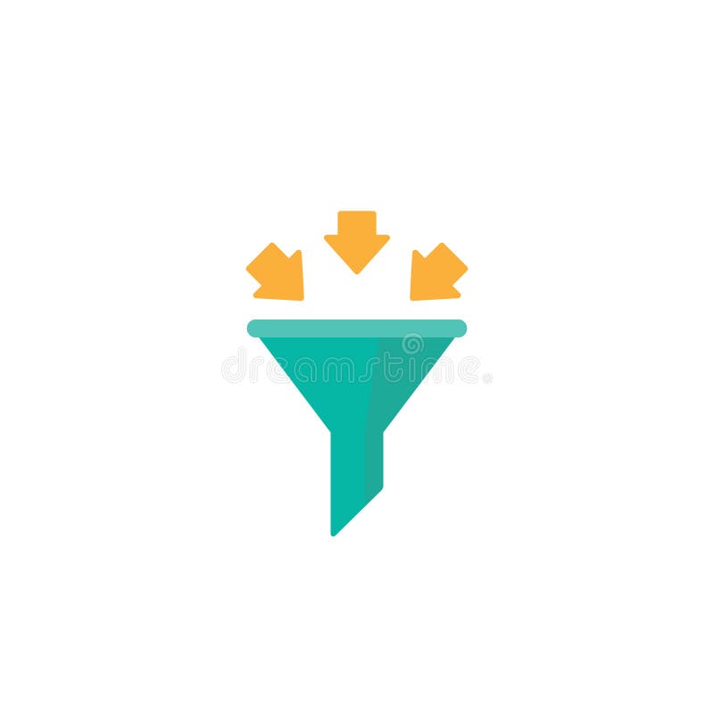 Green Data Filter with Yellow Arrows. Flat Data Funnel Icon. Isolated ...