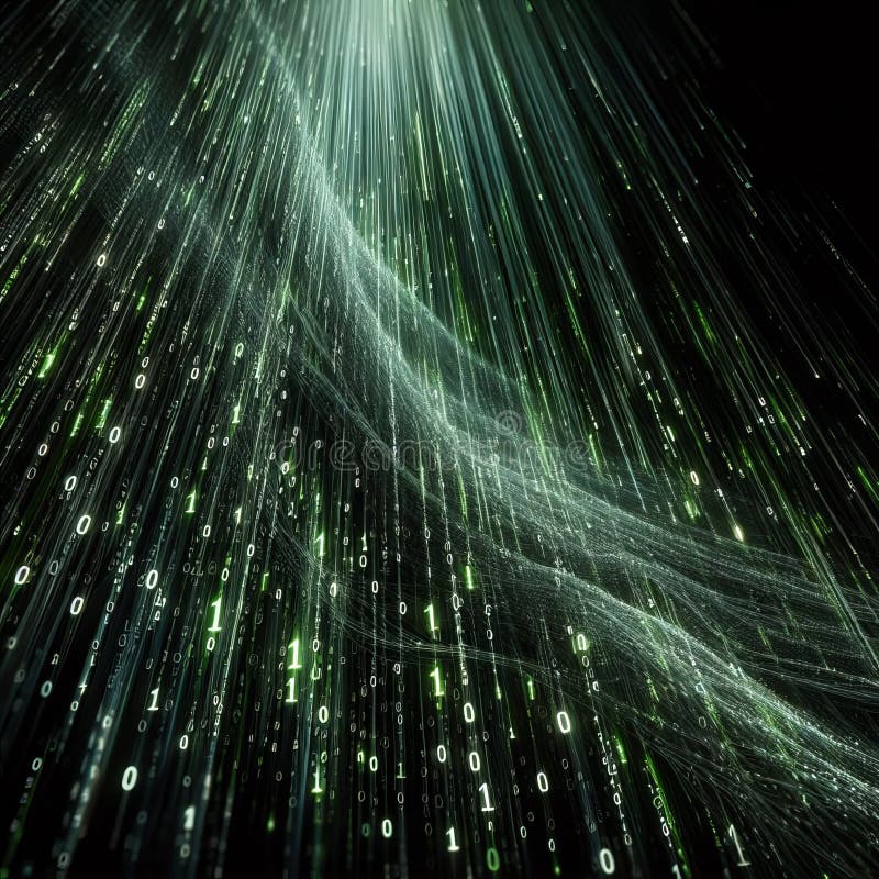 Green Data Storm in Virtual Space Stock Image - Image of computing ...