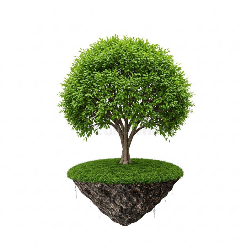 A Green Deciduous Tree Growing on a Floating Island of Soil and Grass ...