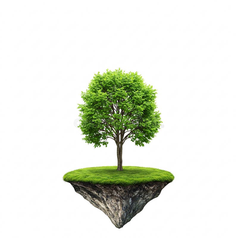 A Green Deciduous Tree Growing on a Floating Island of Soil and Grass ...