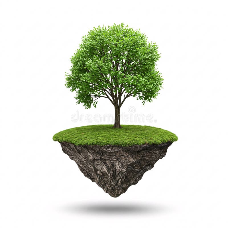 A Green Deciduous Tree Growing on a Floating Island of Soil and Grass ...