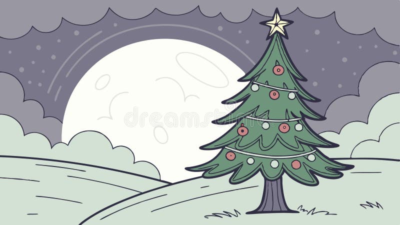 Green Decorated Christmas Tree Under Rays of Dramatic Sky Light ...